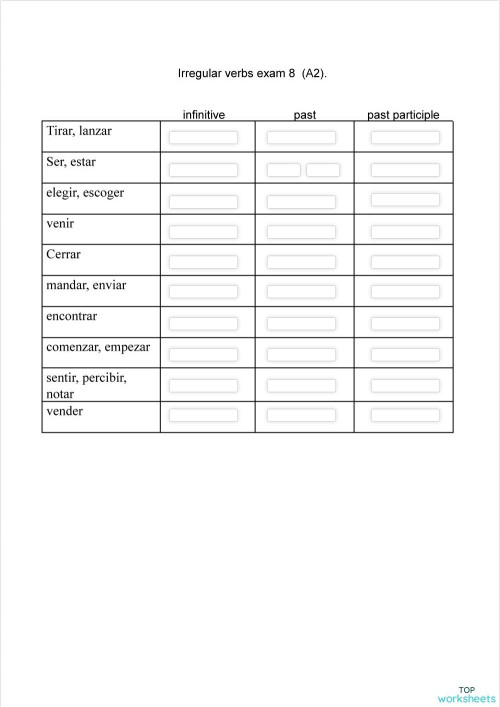 Irregular verbs: fichas interactivas y ejercicios online | TopWorksheets