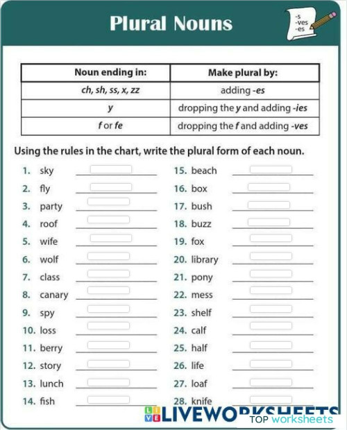 Plural Nouns #3. Interactive worksheet | TopWorksheets
