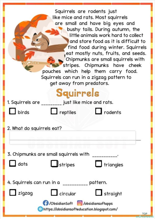 Squirrels - reading. Interactive worksheet | TopWorksheets