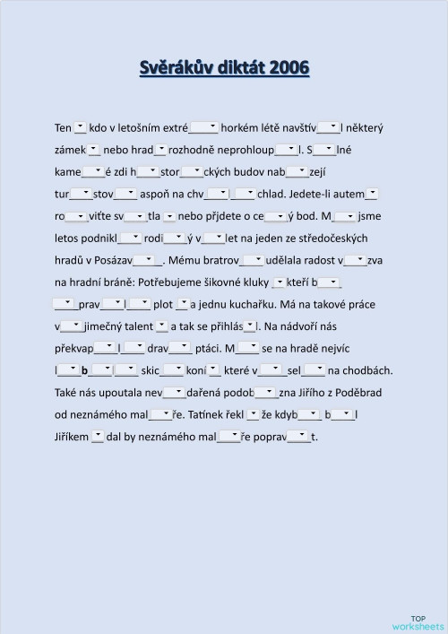 Svěrákův diktát 2006. Interaktivní pracovní list | TopWorksheets