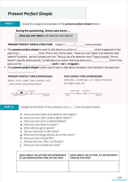 Present Perfect worksheet. Interactive worksheet | TopWorksheets
