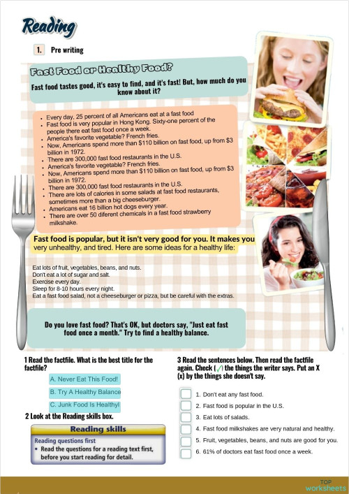 III Term 7.8 Reading Fast Food or Healthy Food?. Interactive worksheet ...