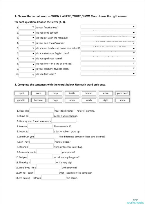 Lesson 4 - school subjects and objects. Interactive worksheet ...