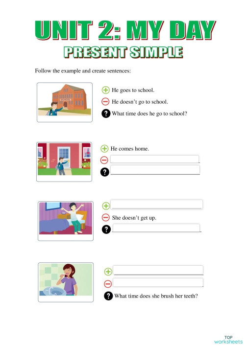 Unit 2: My day -Present simple. Interactive worksheet | TopWorksheets