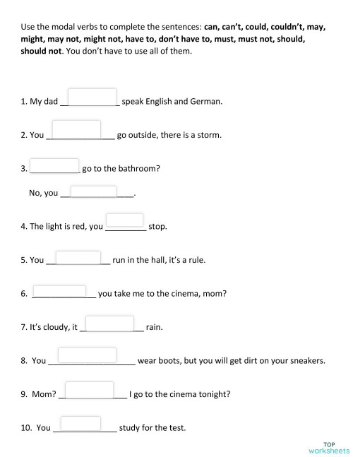 Modal verbs. Interactive worksheet | TopWorksheets