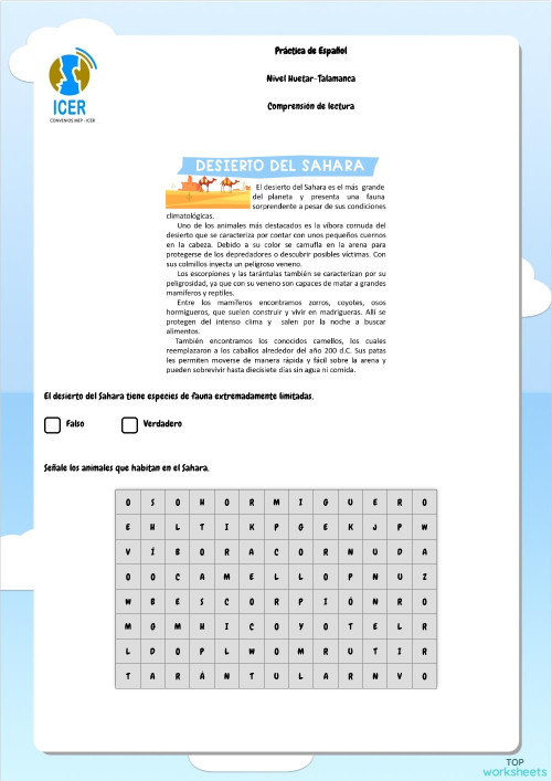 Práctica de Español. Ficha interactiva | TopWorksheets