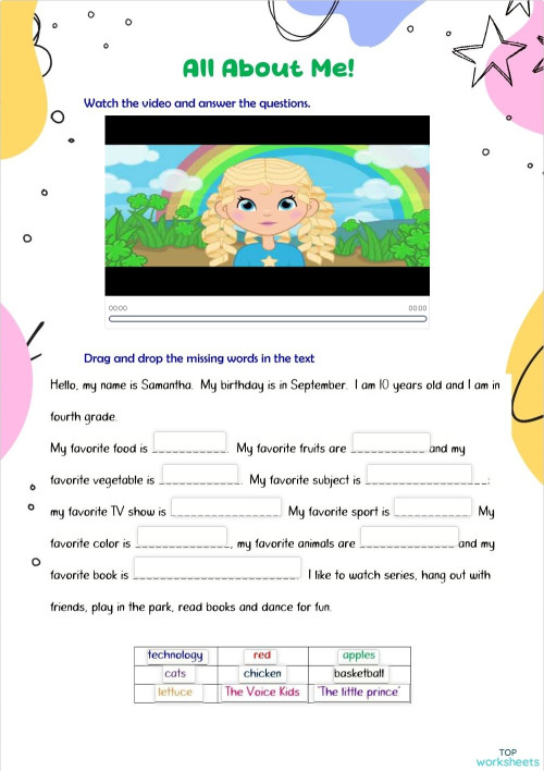 All About Me. Interactive worksheet | TopWorksheets