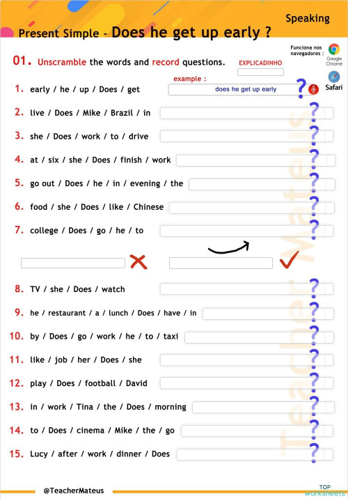 Present Simple - Does she get up early ? - Speaking. Interactive ...
