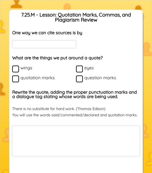 7.25.M - Lesson: Quotation Marks, Commas, and Plagiarism Review ...