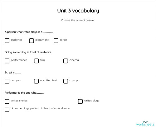 Unit 3 vocabulary. Interactive worksheet | TopWorksheets
