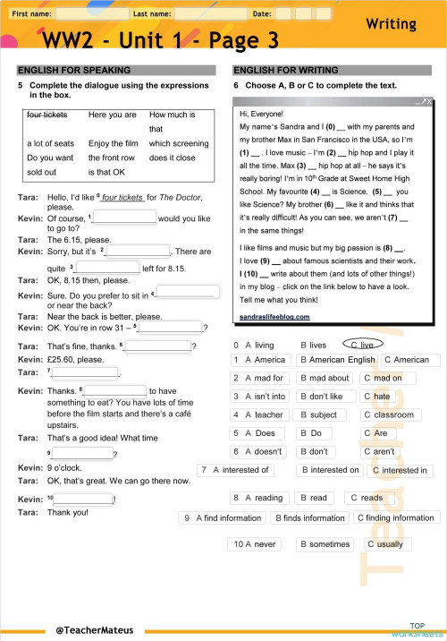 WW2 - Unit 1 - Page 3. Interactive worksheet | TopWorksheets