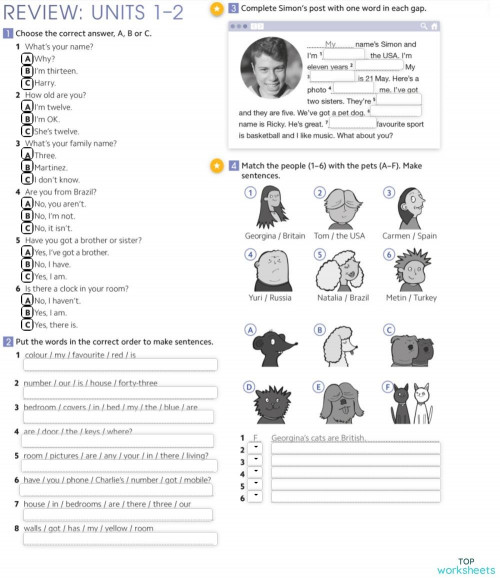 Review unit 1-2 part1. Interactive worksheet | TopWorksheets