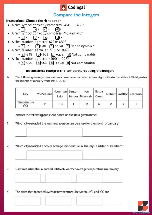 M_G06M01L02_WE01_ Representing_Integers_on_a_Number_Line_5. Interactive worksheet | TopWorksheets