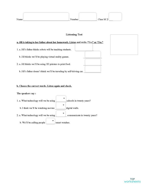 Listening Test M.2. Interactive worksheet | TopWorksheets
