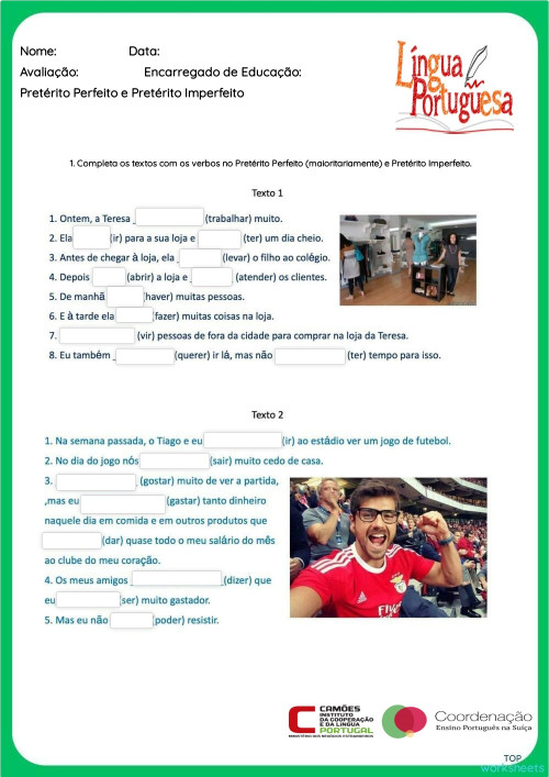 Pretérito Perfeito vs. Pretérito Imperfeito (Copiado). Ficha interativa ...