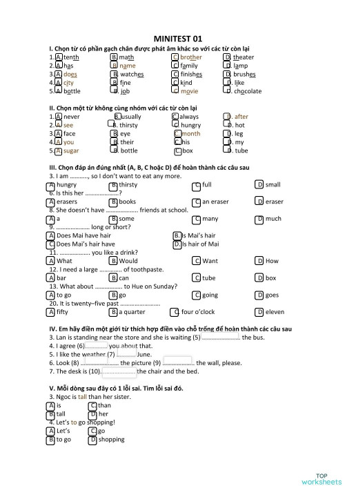 Minitest 01 Interactive Worksheet Topworksheets