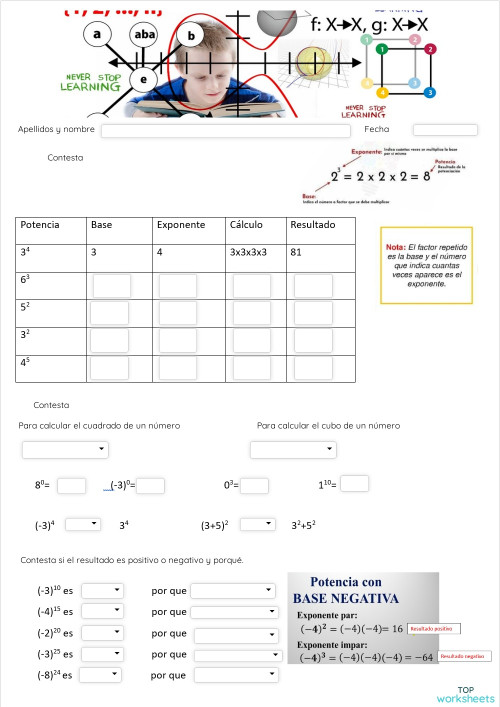 Operaciones con Potencias. Ficha interactiva | TopWorksheets