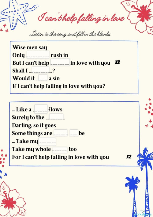 Can't Help Falling In Love with you. Interactive worksheet | TopWorksheets