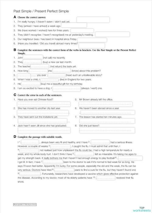 Past Simple / Present Perfect Simple. Interactive worksheet | TopWorksheets