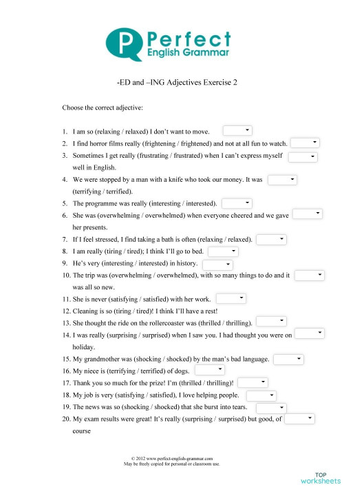 Activity adjectives with ED and ING. 2. Interactive worksheet ...