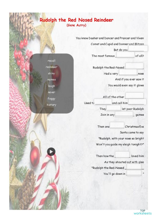 Rudolph the red nose reindeer. Interactive worksheet | TopWorksheets