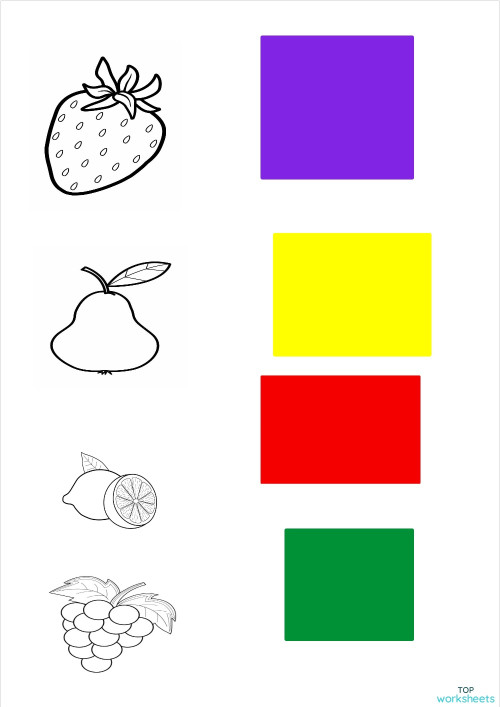 Une las frutas con sus colores. Ficha interactiva | TopWorksheets