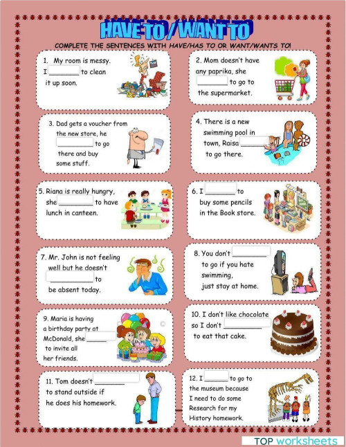 The Verb To Want Esl Worksheets