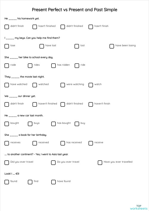 Present Perfect vs Present and Past Simple. Interactive worksheet ...