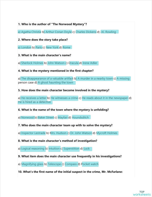 Reading_comprehension chapters 1-3. Interactive worksheet | TopWorksheets