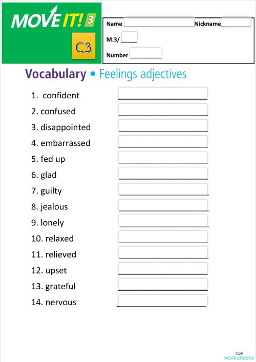 C3 Feelings Adjectives. Interactive worksheet | TopWorksheets