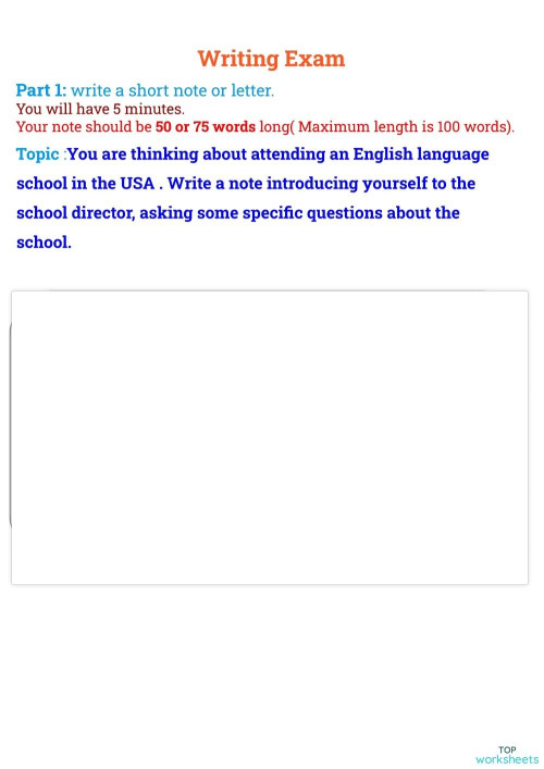 Writing Test - [Code 002]. Interactive worksheet | TopWorksheets