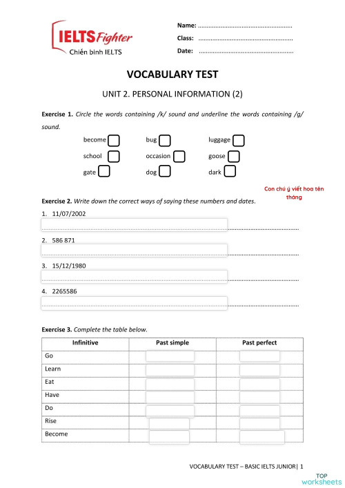 BASIC IELTS JUNIOR - VOCAB TEST 2. Interactive worksheet | TopWorksheets