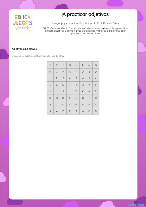 ¡A practicar adjetivos!. Ficha interactiva | TopWorksheets