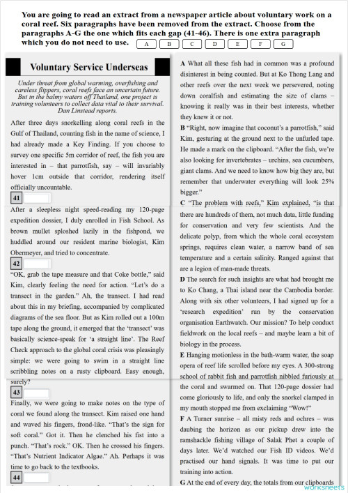 Test 3 CAE Practice Tests PAPER 1 - READING AND USE OF ENGLISH PART 7 ...