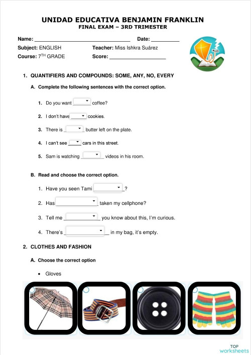 7TH - ENGLISH. Interactive worksheet | TopWorksheets