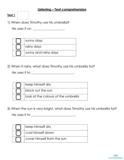 T2W3 - Listening (Text comprehension) Homework. Interactive worksheet ...