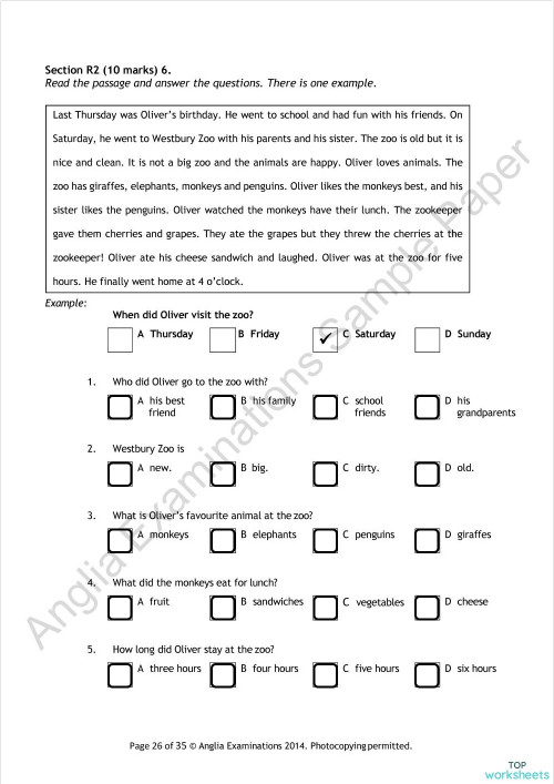 Reading comprehension A1. Interactive worksheet | TopWorksheets