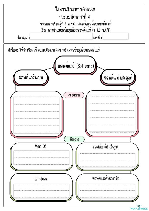ใบงานที่1 การนำเสนอข้อมูล ใบงานเชิงโต้ตอบ Topworksheets