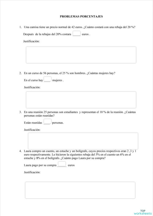 porcentajes. Ficha interactiva | TopWorksheets