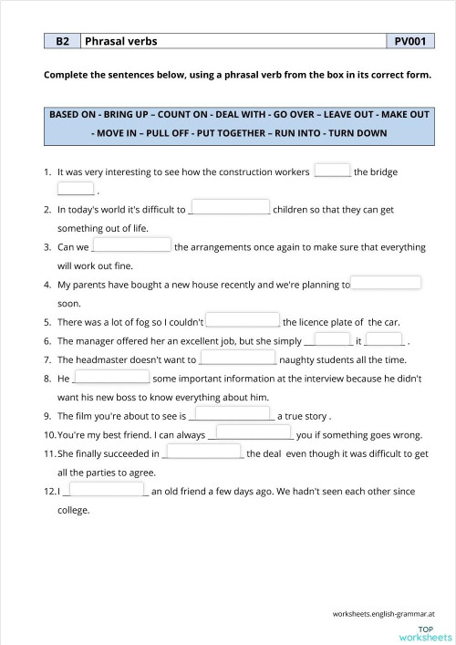 Phrasal verbs 2. Interactive worksheet | TopWorksheets