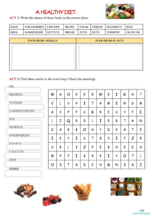 a healthy diet. Interactive worksheet | TopWorksheets