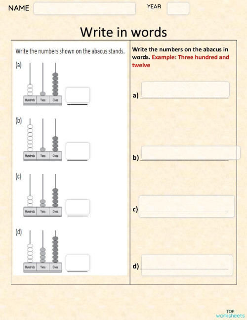 YR2: WRITE NUMBER IN WORDS. Interactive worksheet | TopWorksheets