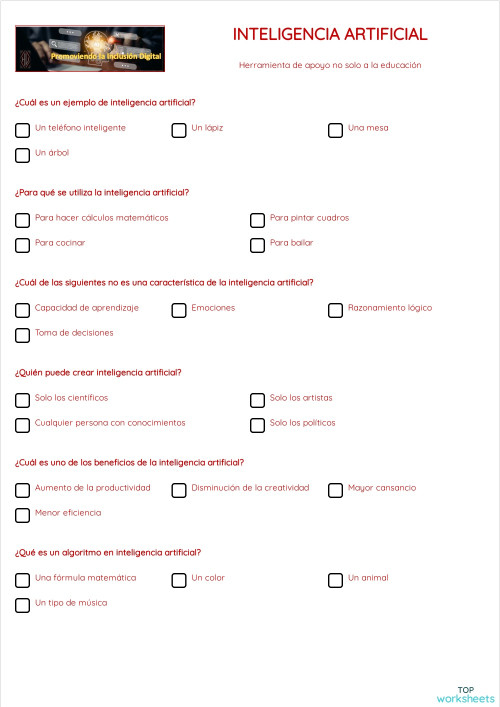 INTELIGENCIA ARTIFICIAL. Ficha interactiva | TopWorksheets