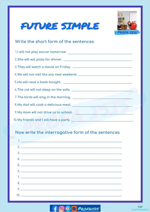 Future Simple: fichas interactivas y ejercicios online | TopWorksheets