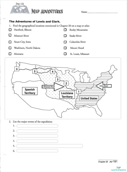 Chapter 20: Pg 191-192 Map Adventure. Interactive worksheet | TopWorksheets