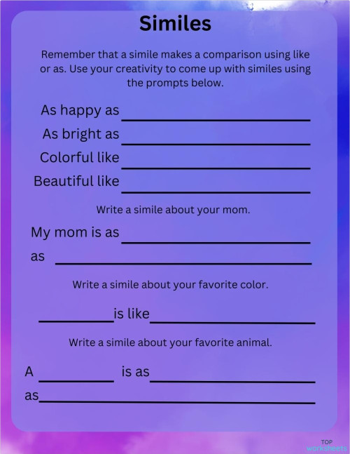 Similes: interactive worksheets and online exercises | TopWorksheets