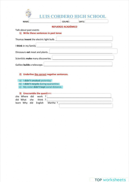 Past tense. Interactive worksheet | TopWorksheets