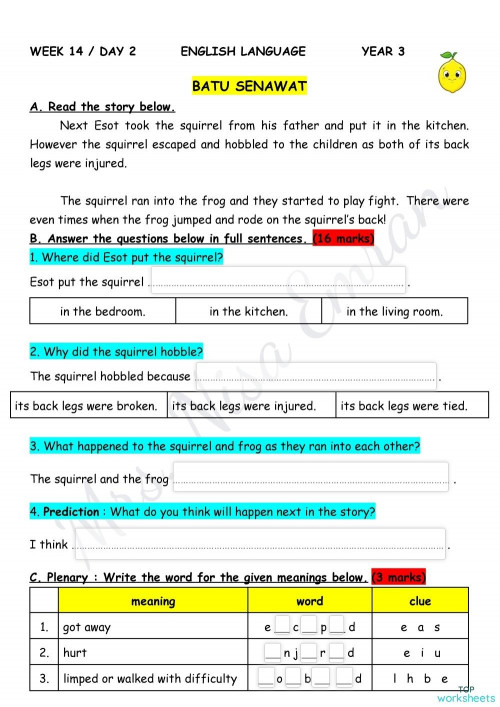 BATU SENAWAT WEEK 14/ DAY 2 (LEMONS). Interactive worksheet | TopWorksheets