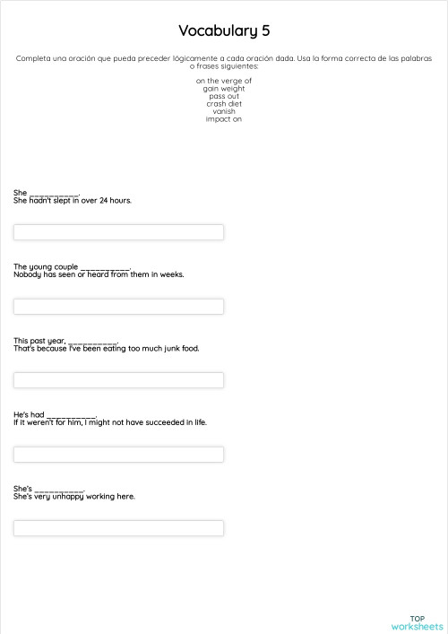 Vocabulary 5. Interactive worksheet | TopWorksheets