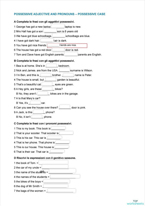 Possessive Adjectives and Pronouns - Possessive case. Interactive worksheet | TopWorksheets